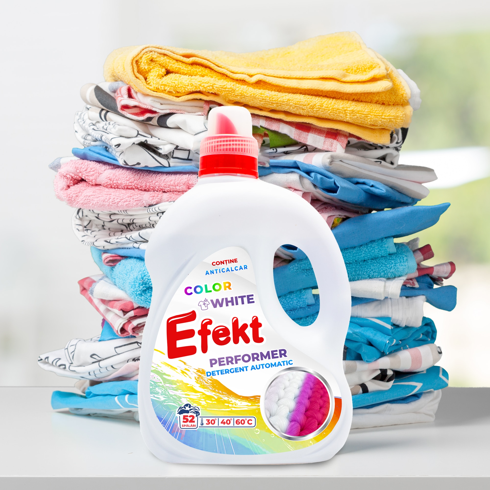 Detergent Lichid gel Efekt Performer, Albe Colorate, 1820ml, 52 spalari ...