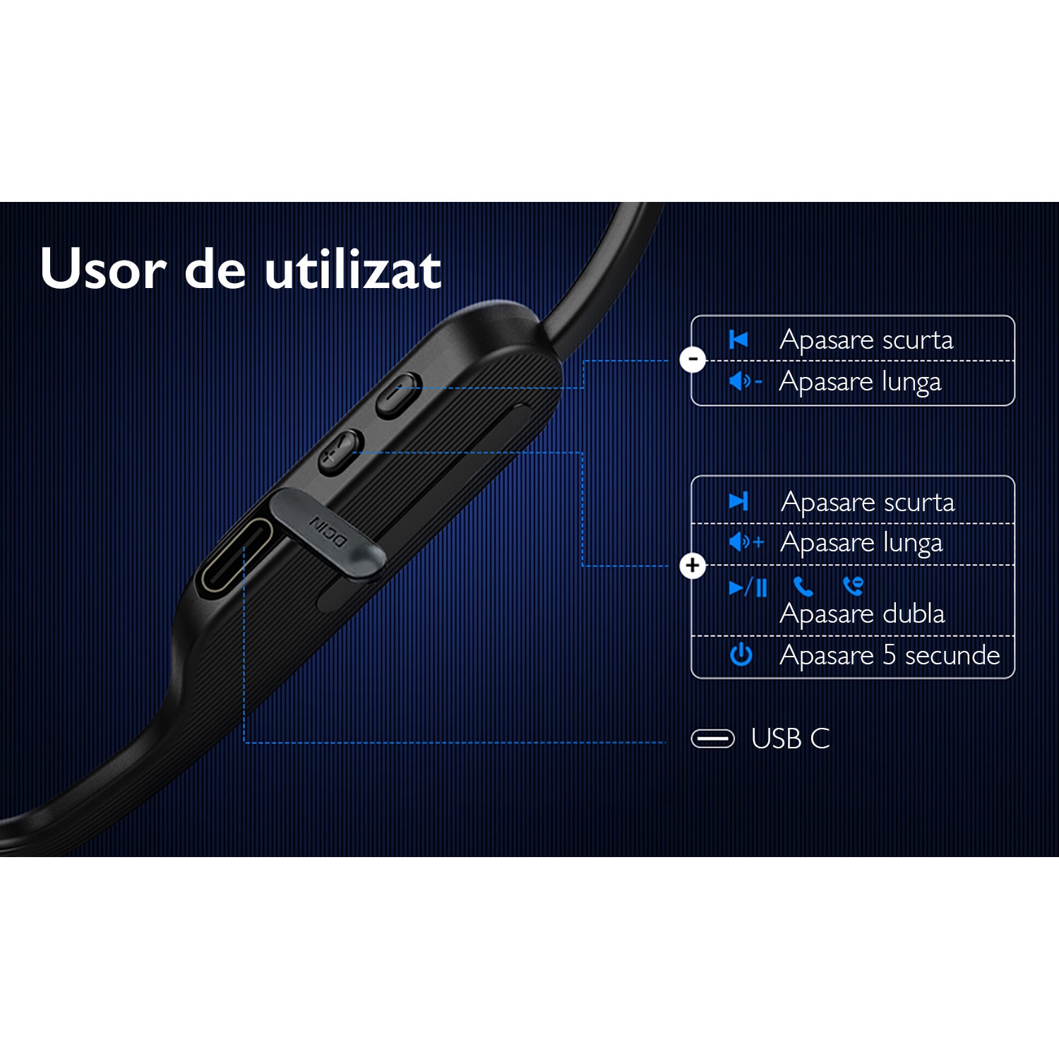 Casti Wireless Bone Conduction Runmus® Pro Runner, bluetooth 5.2, sport ...