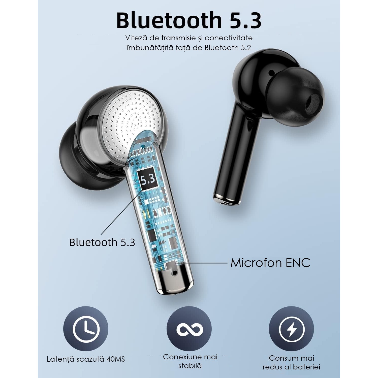 Casti Wireless bluetooth AudioSphere®️ J8, Bluetooth 5.3 cu functie ANC ...