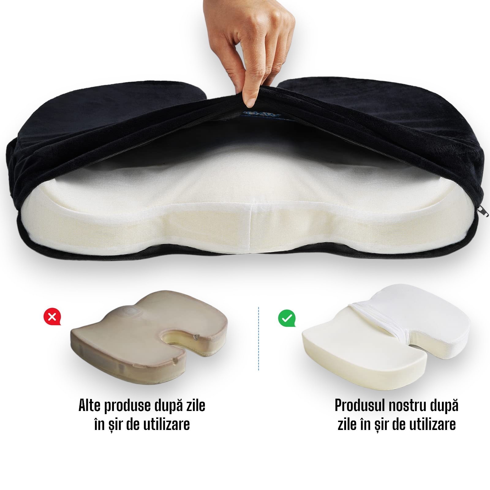 Perna ortopedica din spuma cu memorie, pentru scaun de birou sau masina ...