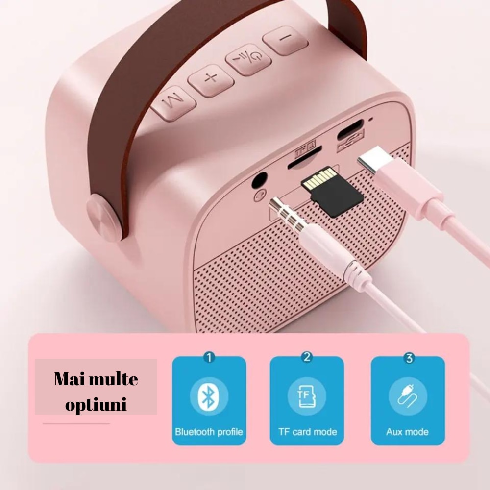 Boxa bluetooth portabila cu doua microfoane wireless, statie karaoke ...