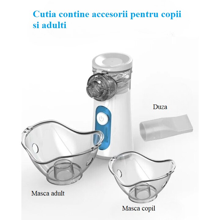 Aparat aerosoli, Portabil, Ultrasonic, Tehnologie Mesh, Acumulator, Super silentios, alb - eMAG.ro