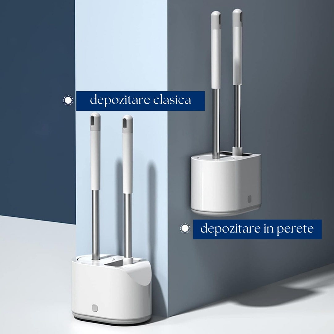Set 2 Perie WC din Silicon Durabile si Usor de Curatat, cu Suport ...