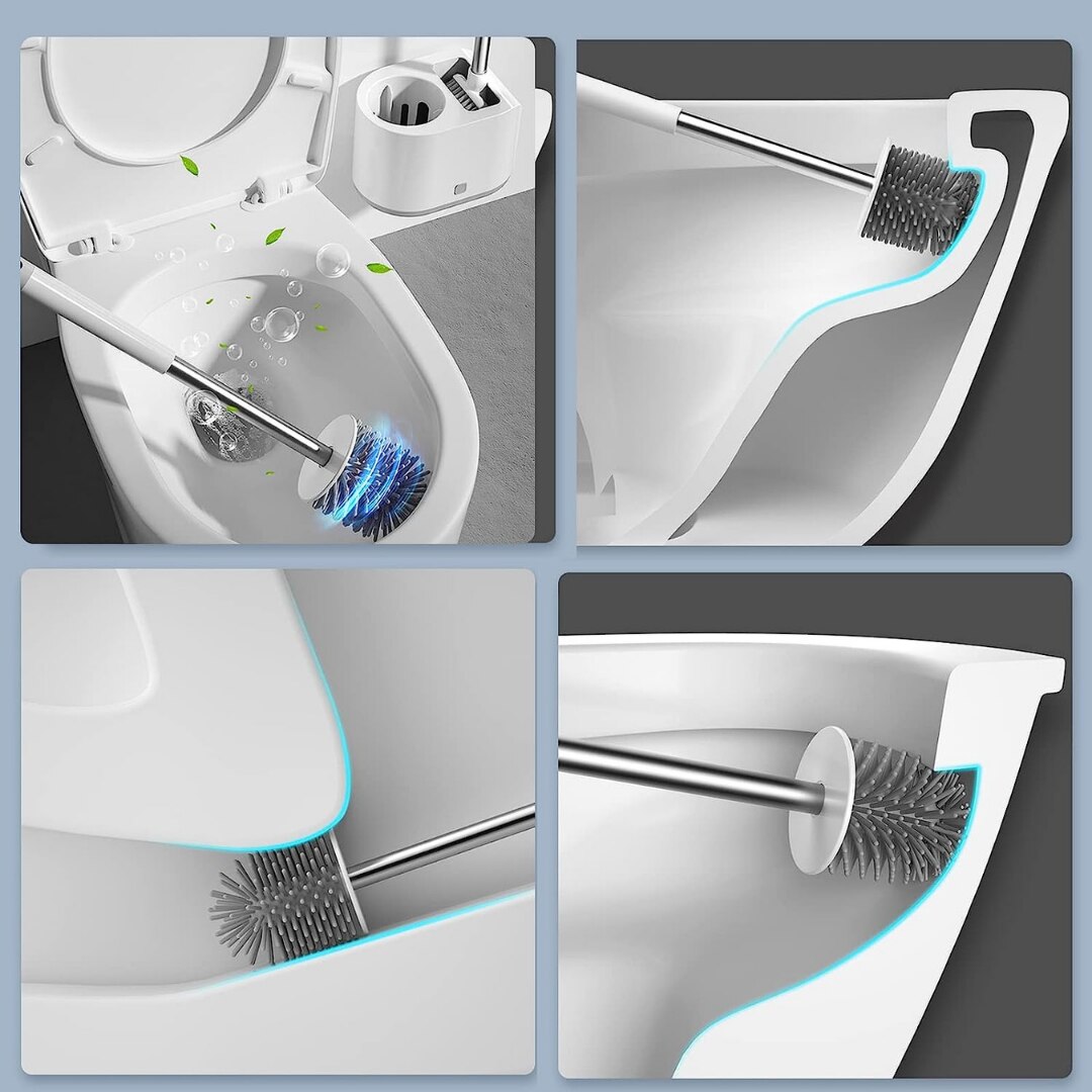 Set 2 Perie WC din Silicon Durabile si Usor de Curatat, cu Suport ...