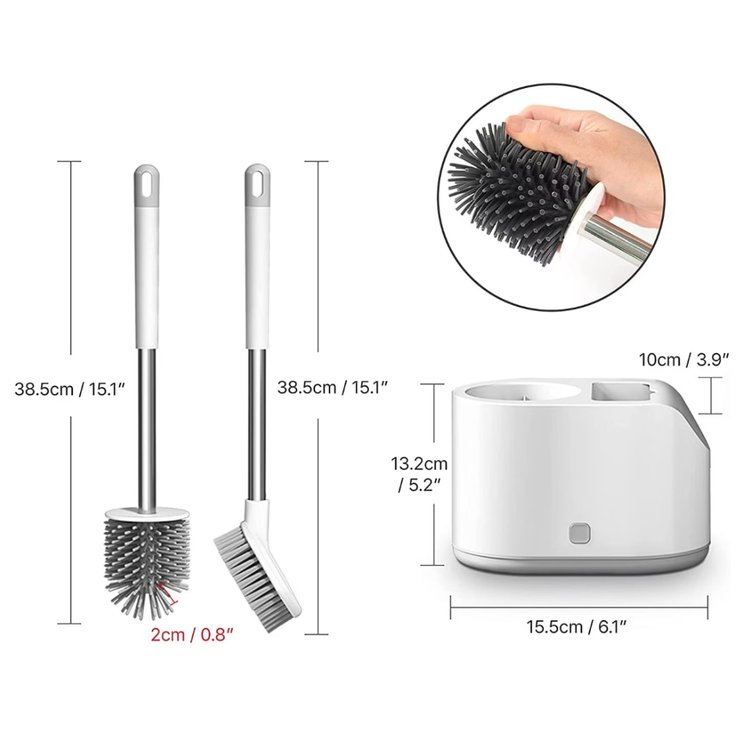 Set 2 Perie WC din Silicon Durabile si Usor de Curatat, cu Suport ...
