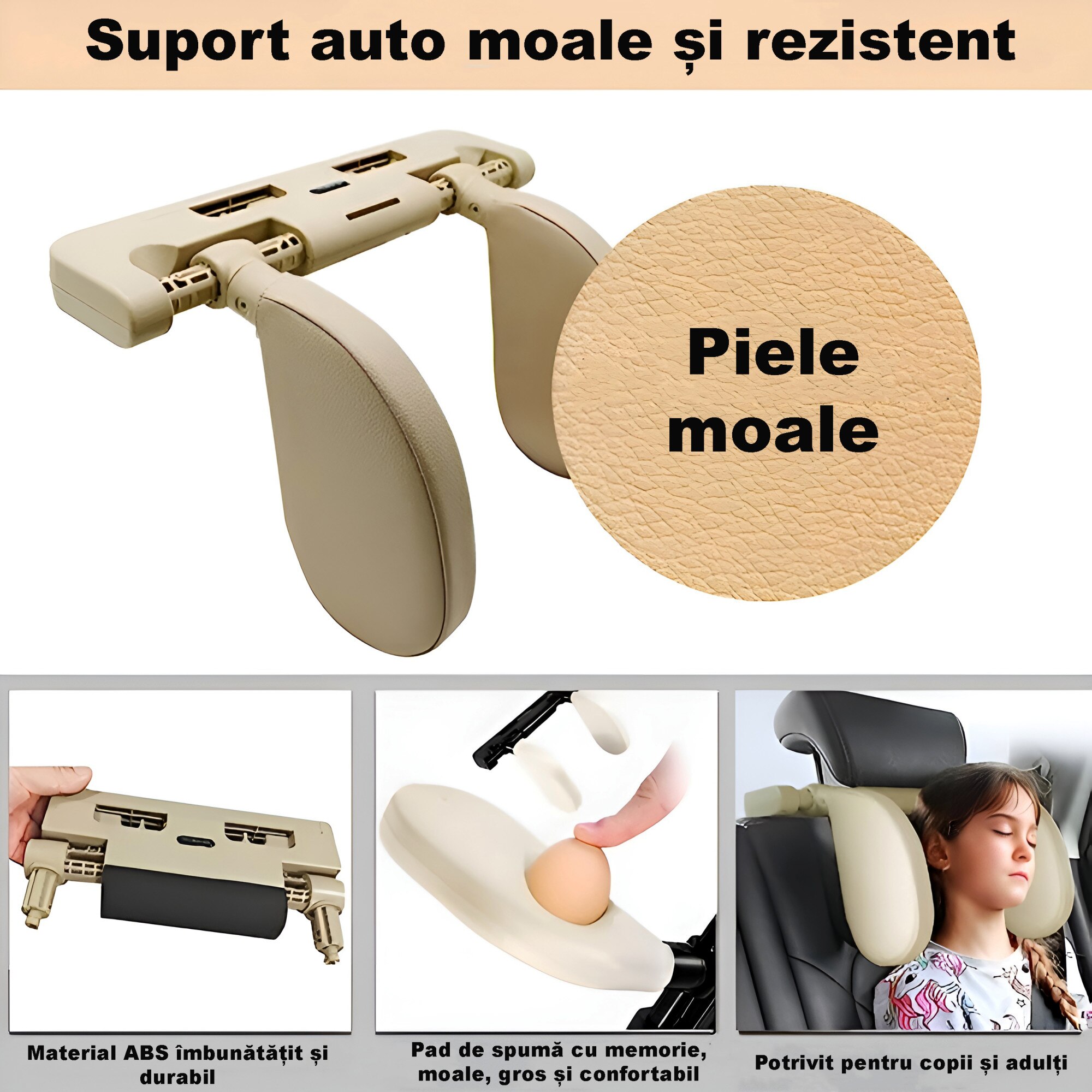 Suport ergonomic din piele naturala, tip tetiera auto, ZEQAS, pentru ...