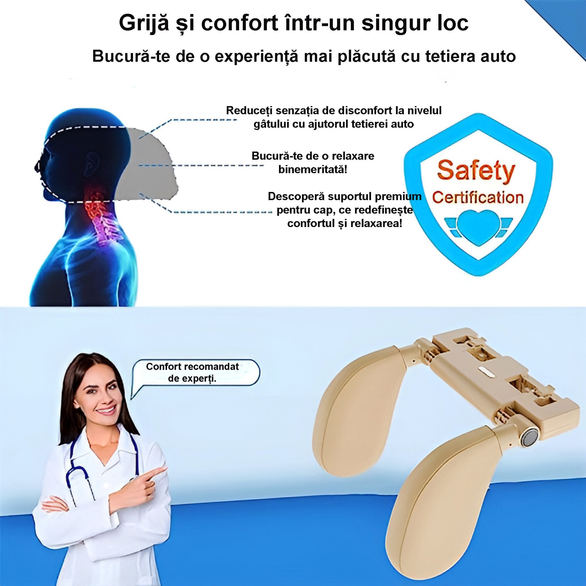 Suport ergonomic din piele naturala, tip tetiera auto, ZEQAS, pentru ...