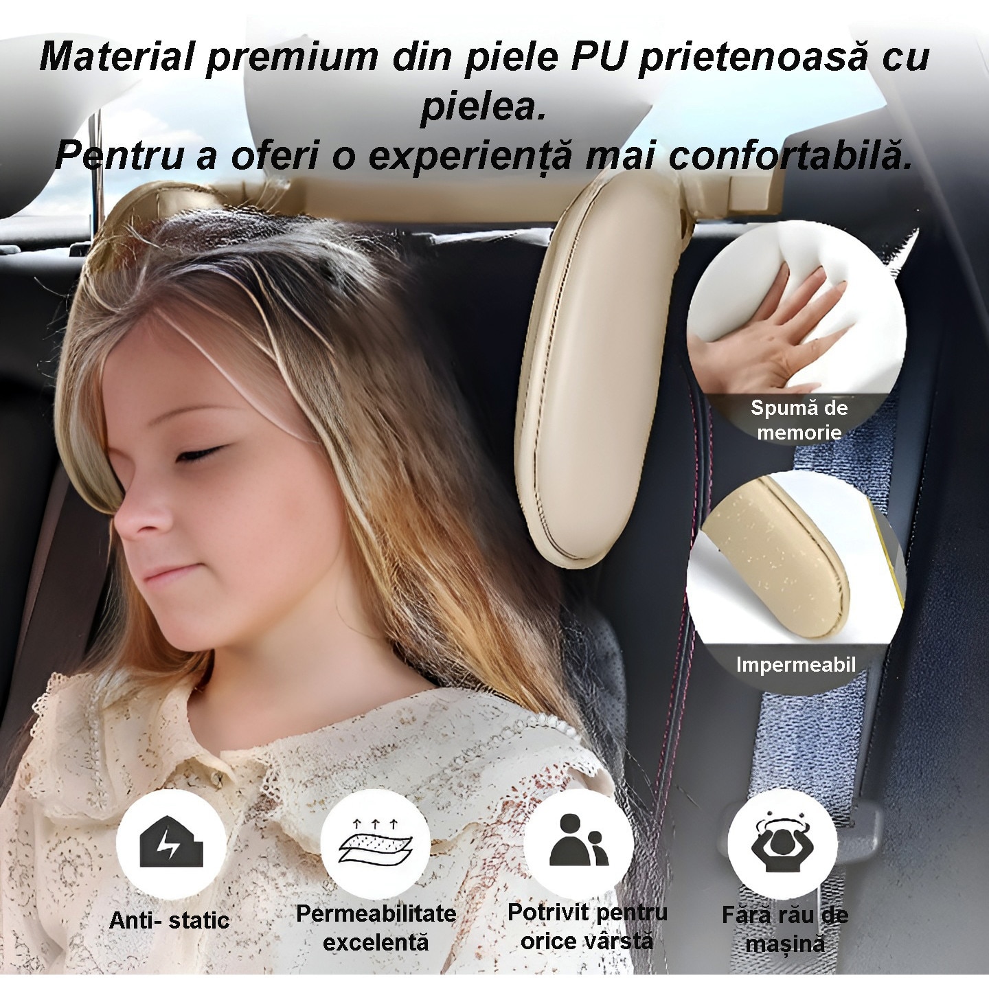 Suport ergonomic din piele naturala, tip tetiera auto, ZEQAS, pentru ...