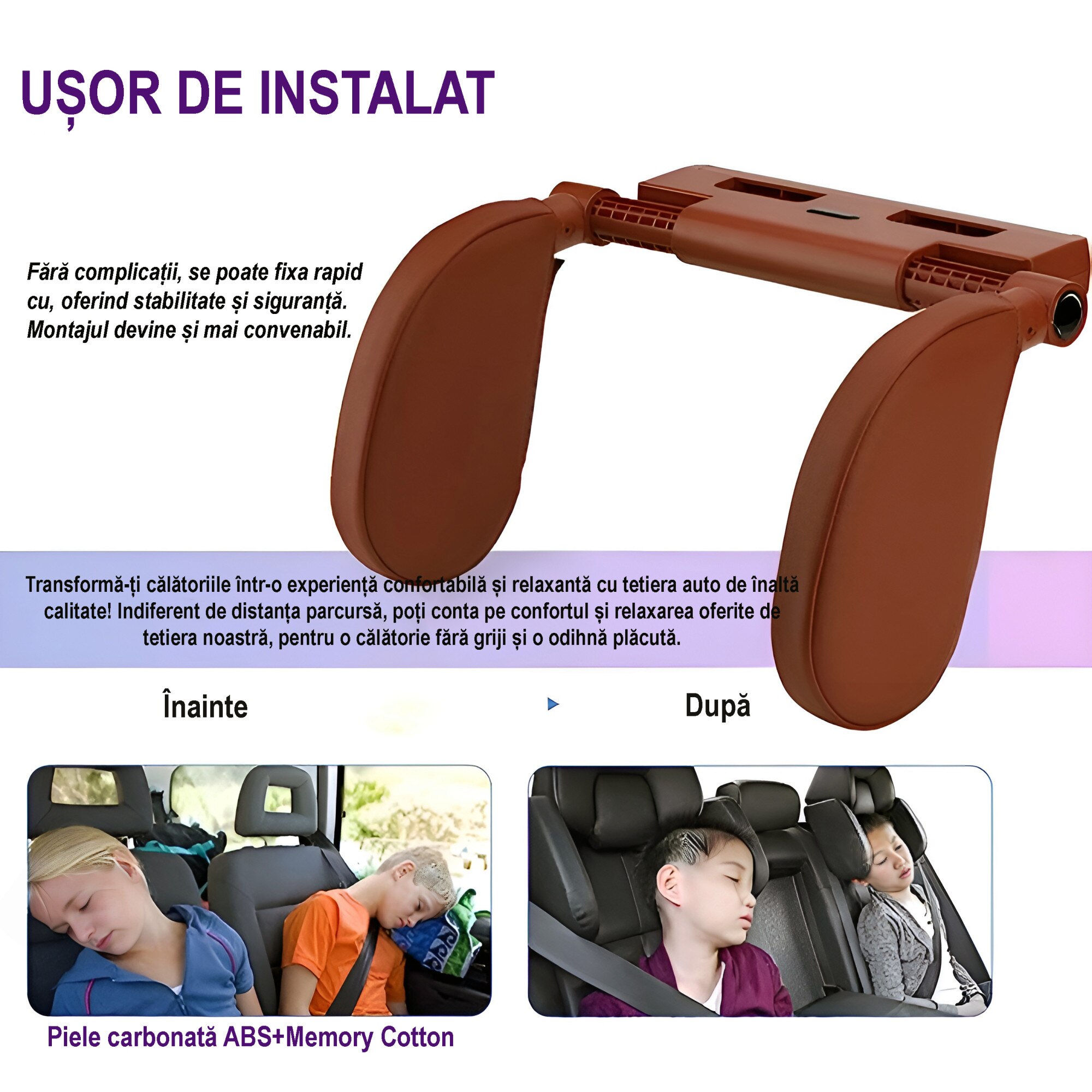 Suport ergonomic din piele naturala, tip tetiera auto, ZEQAS, pentru ...