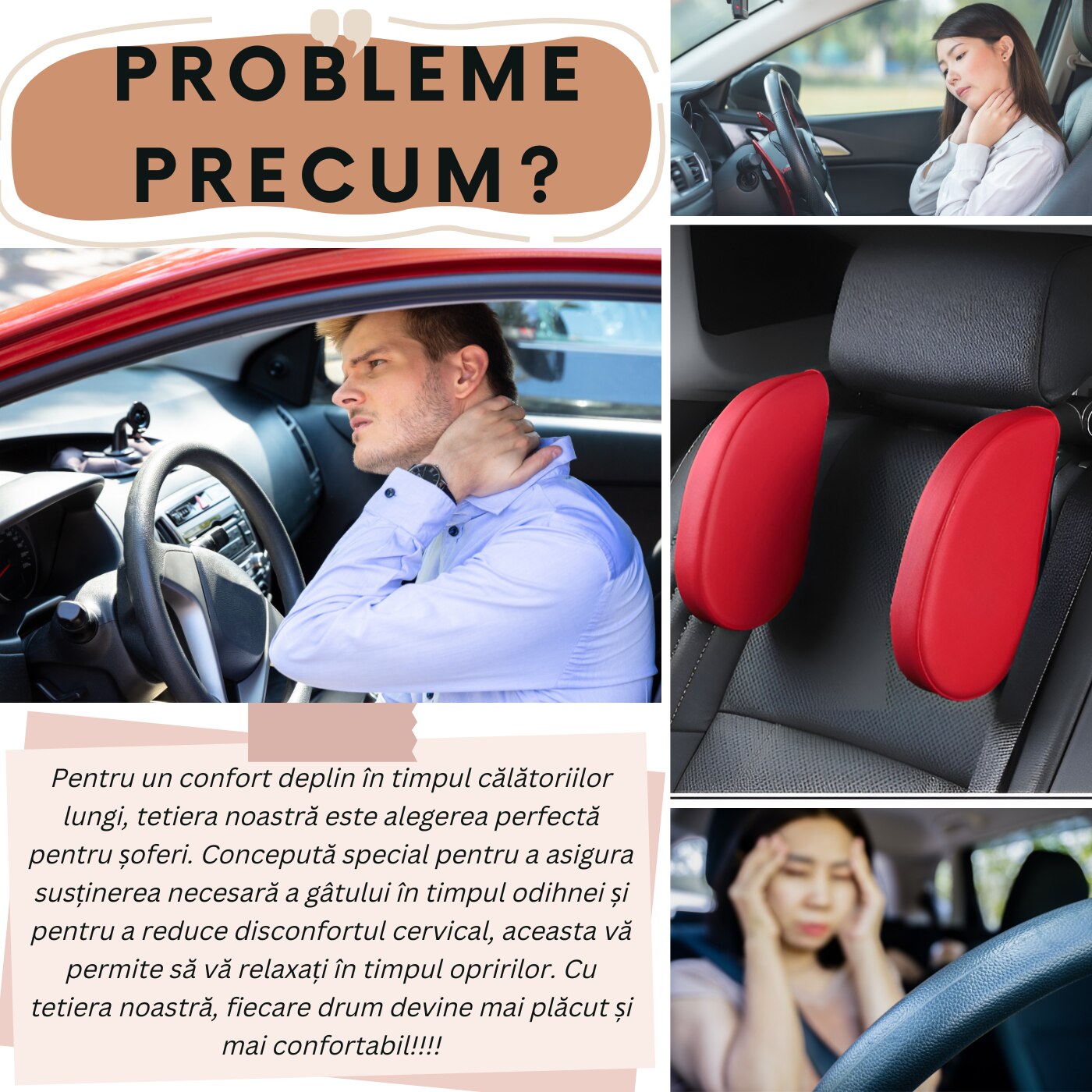 Suport ergonomic din piele ecologica, tip tetiera auto, ZEQAS, pentru ...