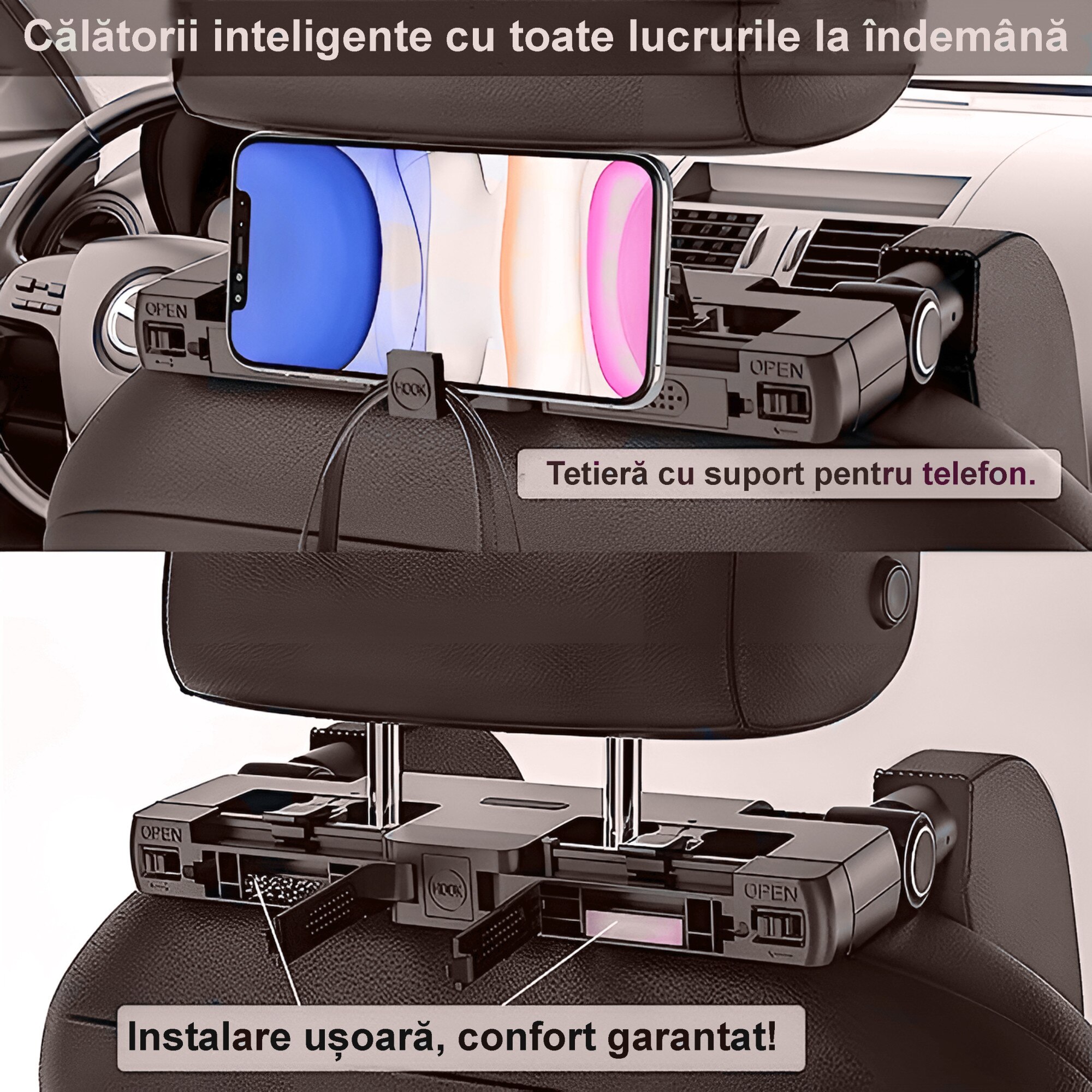 Suport ergonomic din piele naturala, tip tetiera auto, ZEQAS, pentru ...