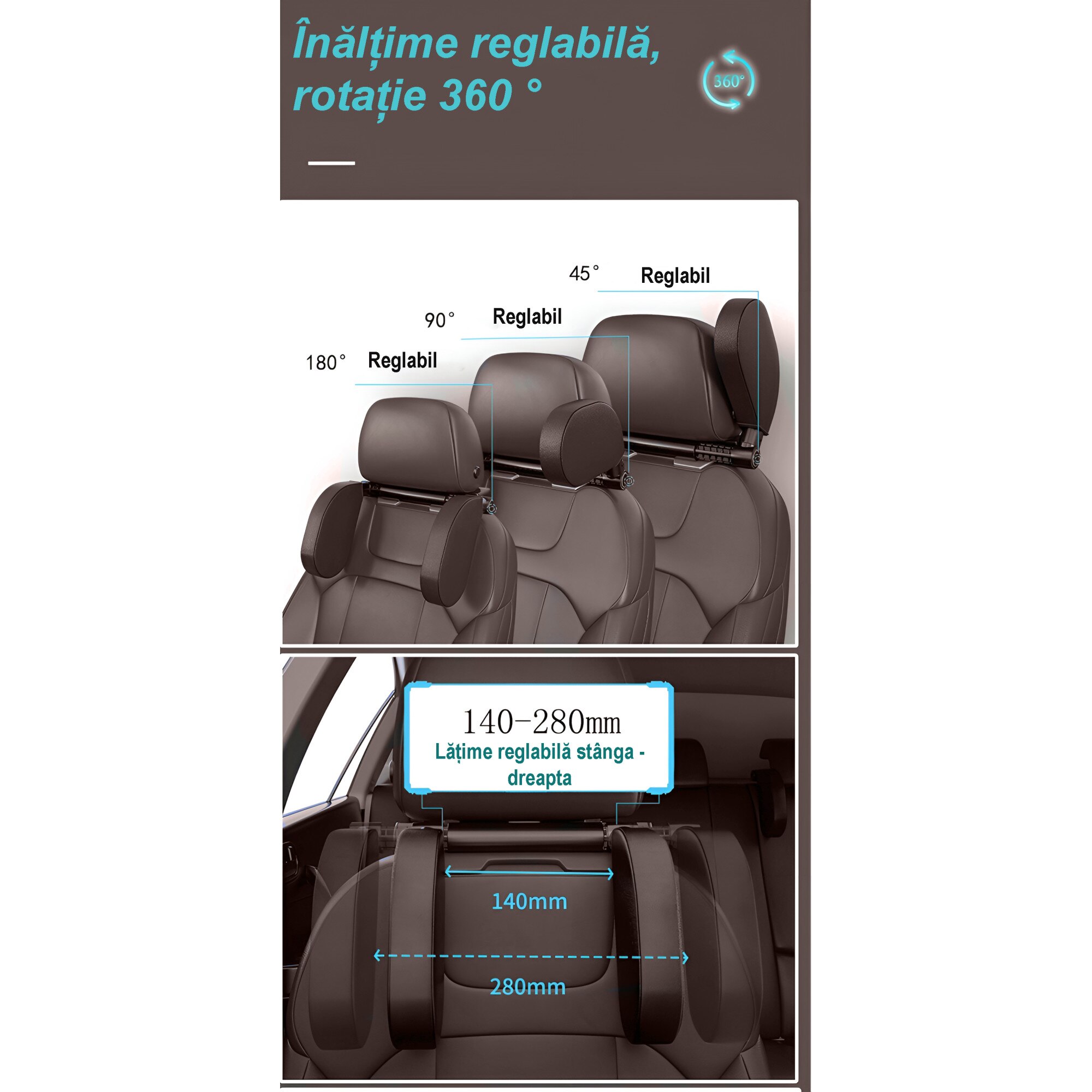 Suport ergonomic din piele naturala, tip tetiera auto, ZEQAS, pentru ...