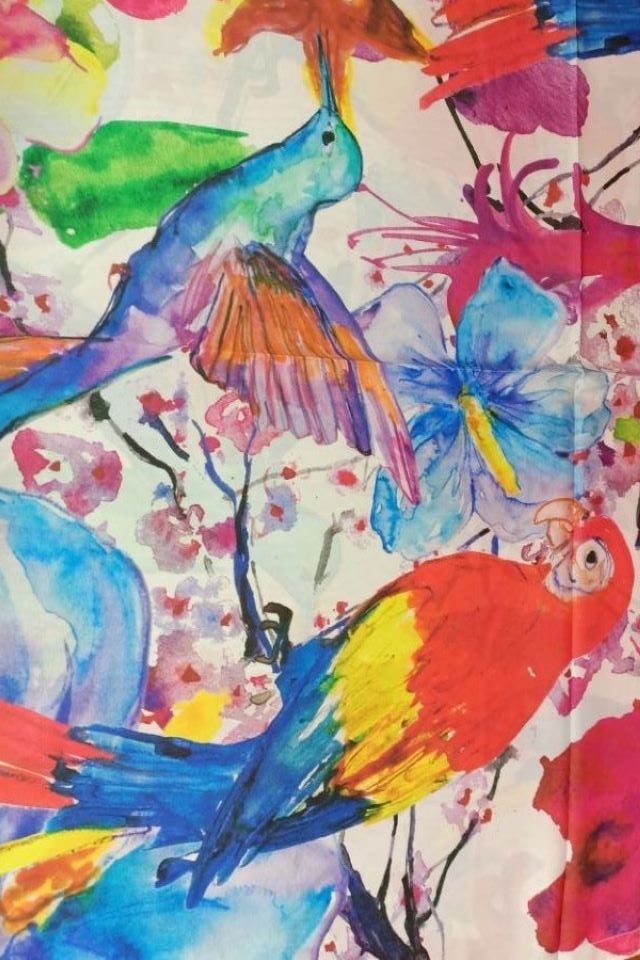 Rochie Plaja tip Tunica, Imprimeu Inspirat din Natura Pasari, Matase ...