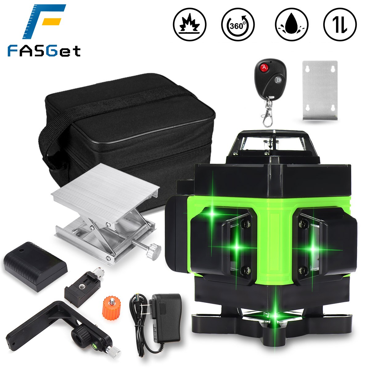 Laser verde 4D cu 16 linii, FASGet, Raza de lucru: 20m~30m, - Timp de ...