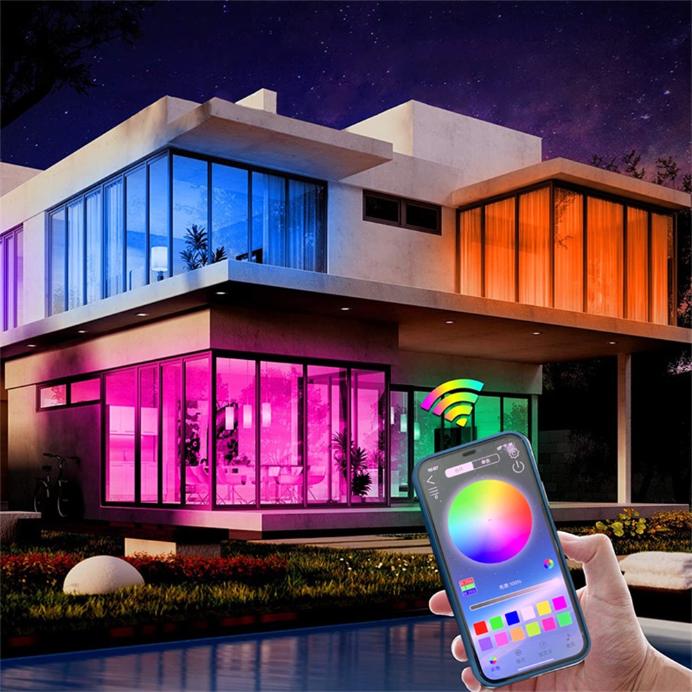 Kit banda LED RGB Smart WiFi Techstar®, SMD 5050, 5m, DC 5V, USB, Control Vocal, Compatibila cu ...