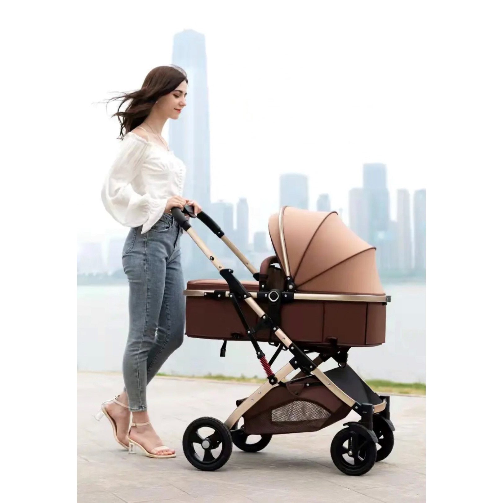 Carucior Lux pentru Bebelusi, 3 in 1, Pliabil, Usor, Suspensie pe roata ...