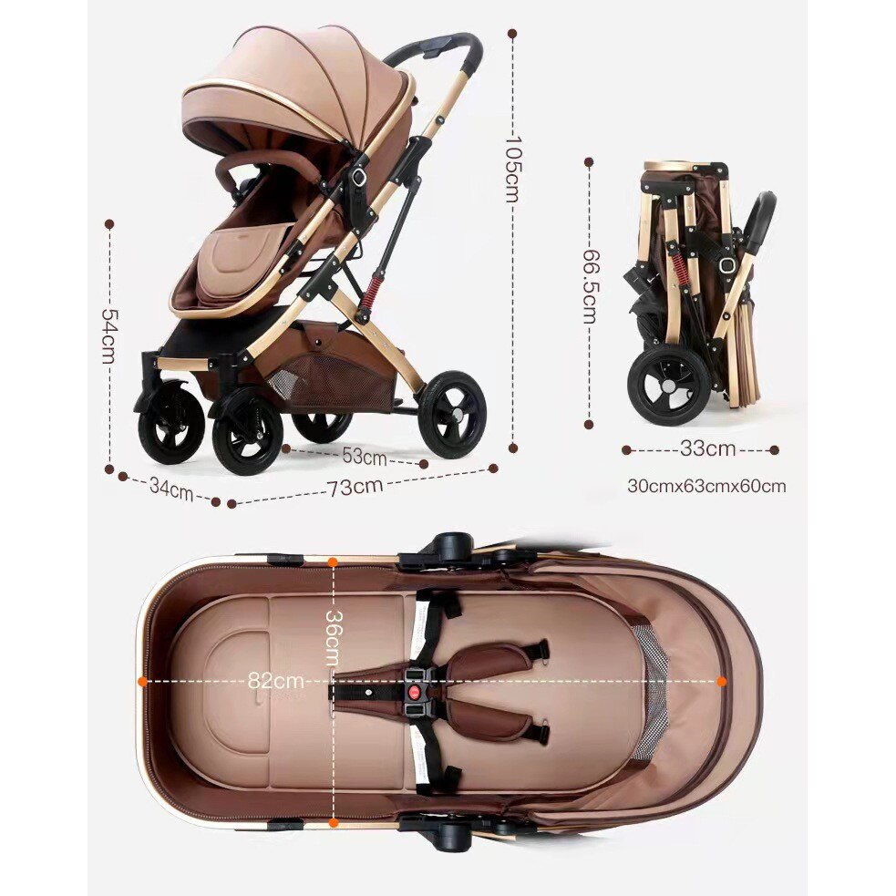 Carucior Lux pentru Bebelusi, 3 in 1, Pliabil, Usor, Suspensie pe roata ...