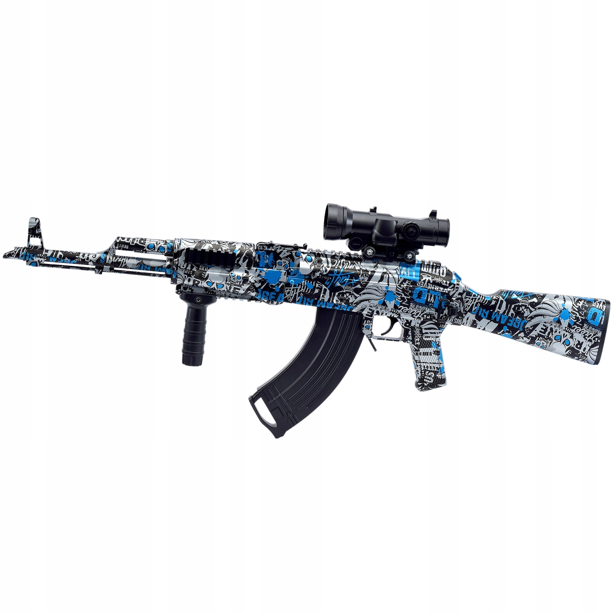 Pusca automata de jucarie, AK47, pentru bile de gel, alb/albastru/negru ...