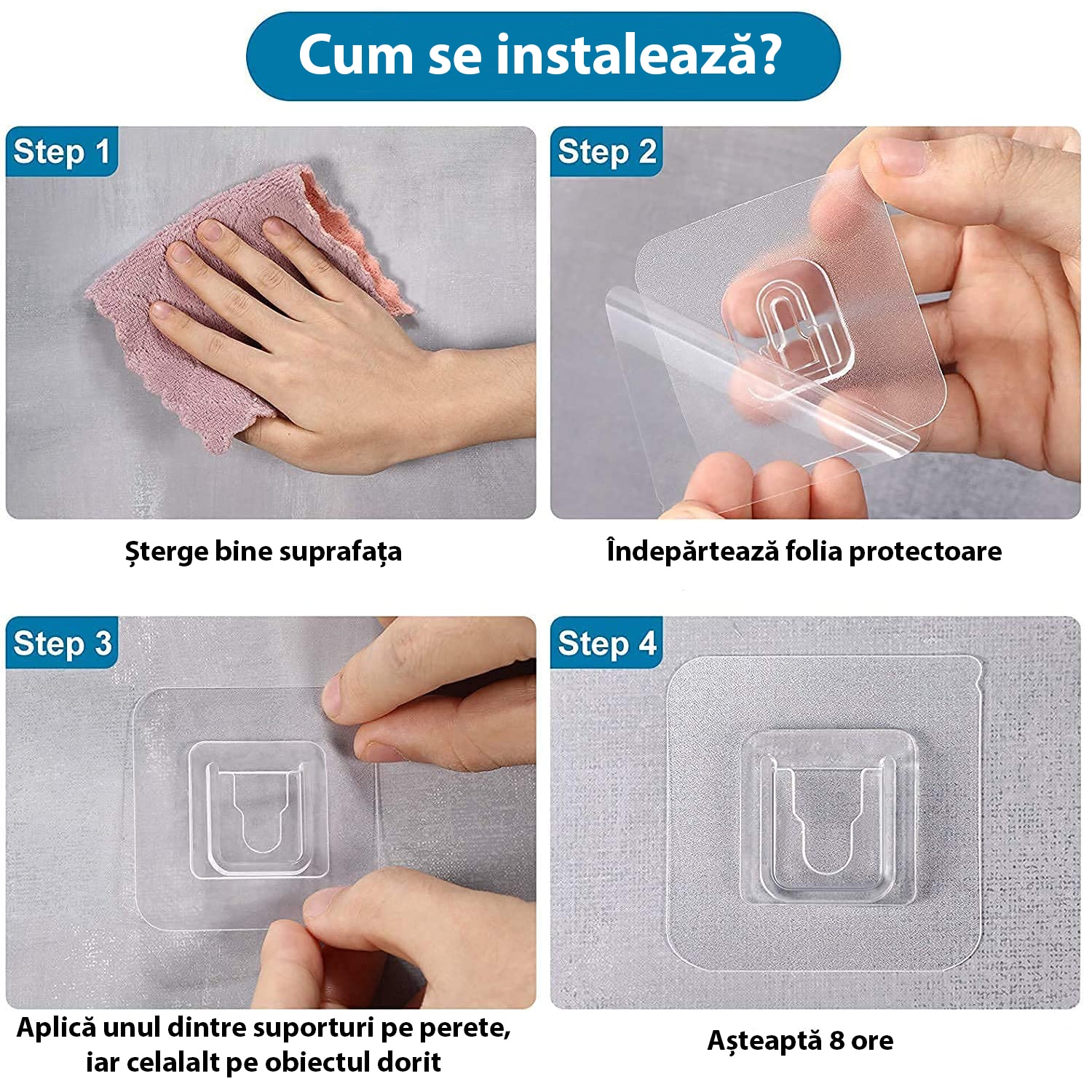 Set 9 suporturi duble de fixare cu adeziv acrilic, awwaline ...