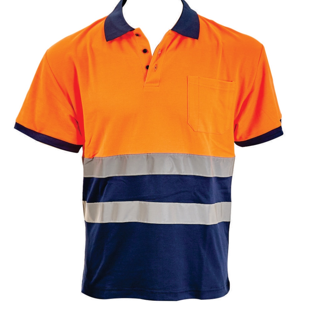 Tricou polo reflectorizant ROAD portocaliu/bluemarin bumbac/poliester ...