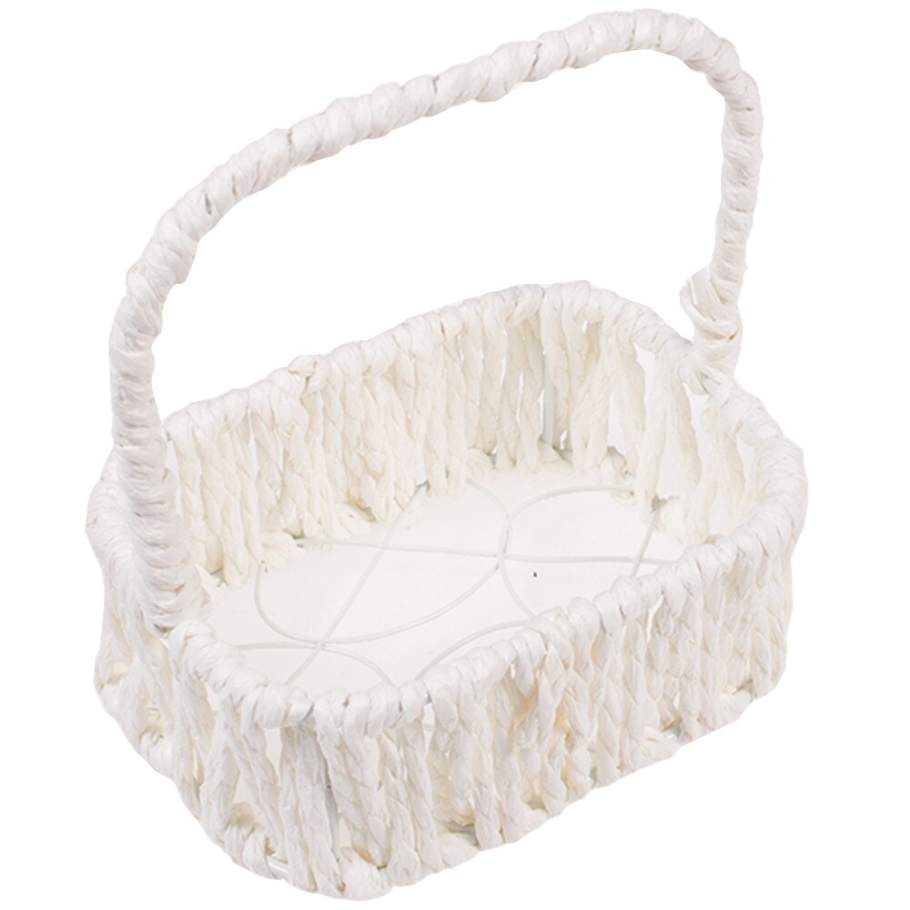 Cosulet impletit, cos decorativ cu toarta din sarma cu hartie impletita, Accentra, 11 x 8 x 13 ...