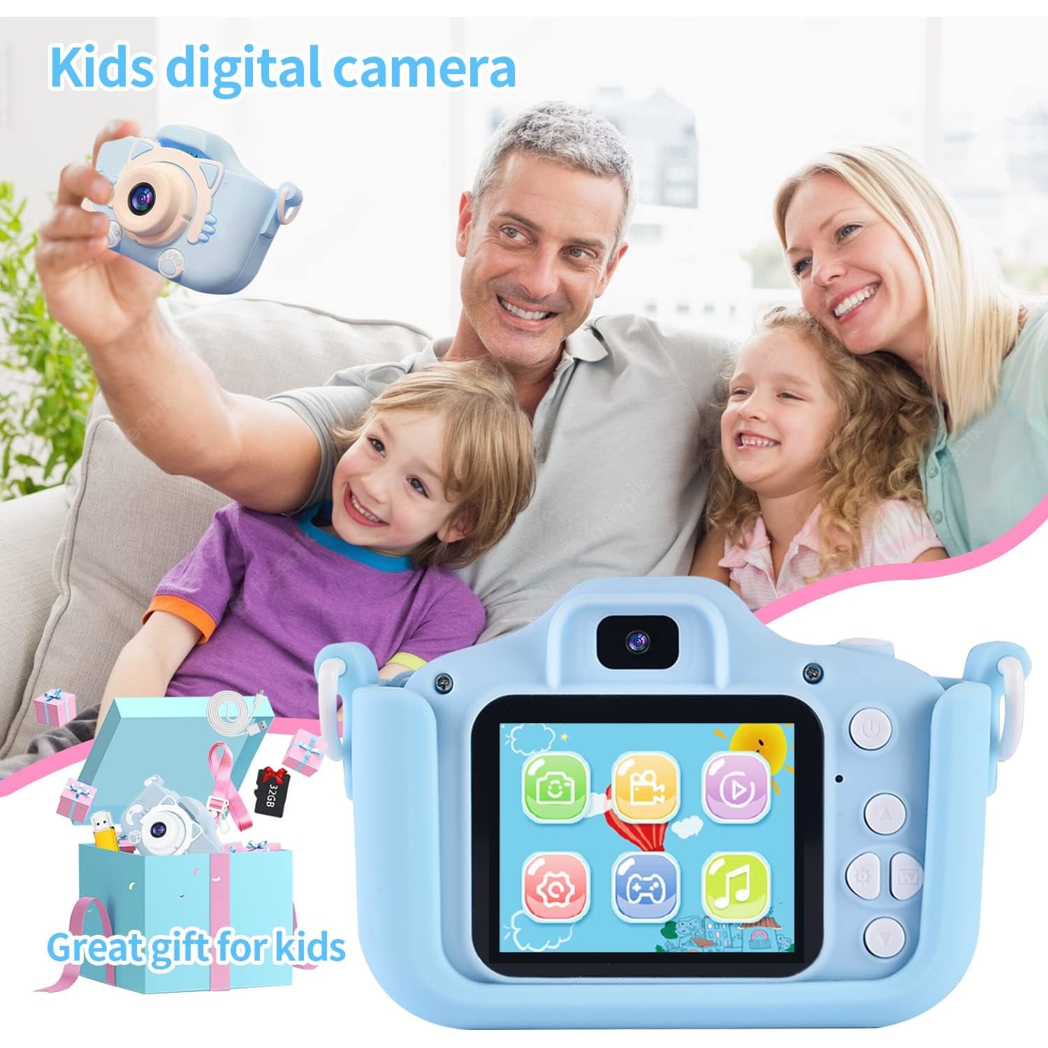 Camera Foto Copii, Fluffy, 20 Mpx, Full HD 1080P, model Pisica, Ecran 2 ...