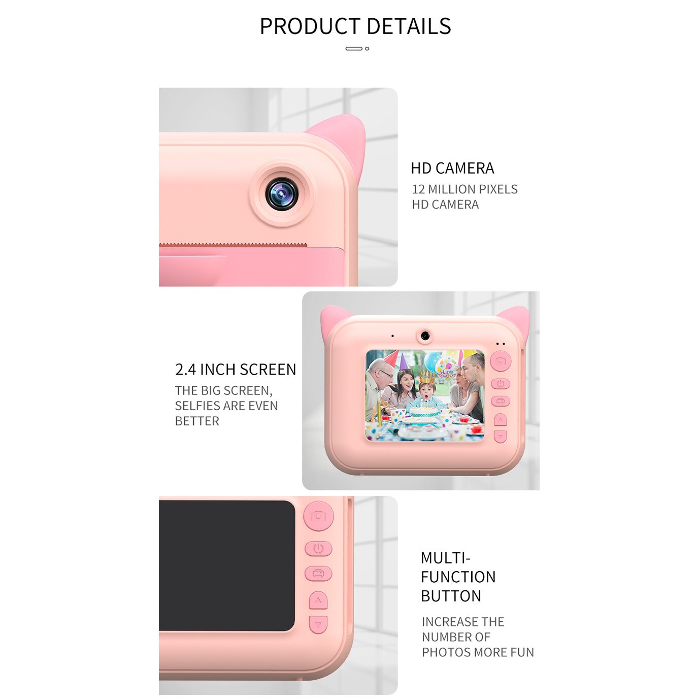 Camera Foto Copii cu imprimanta foto instant, Fluffy, 20 Mpx, Full HD ...