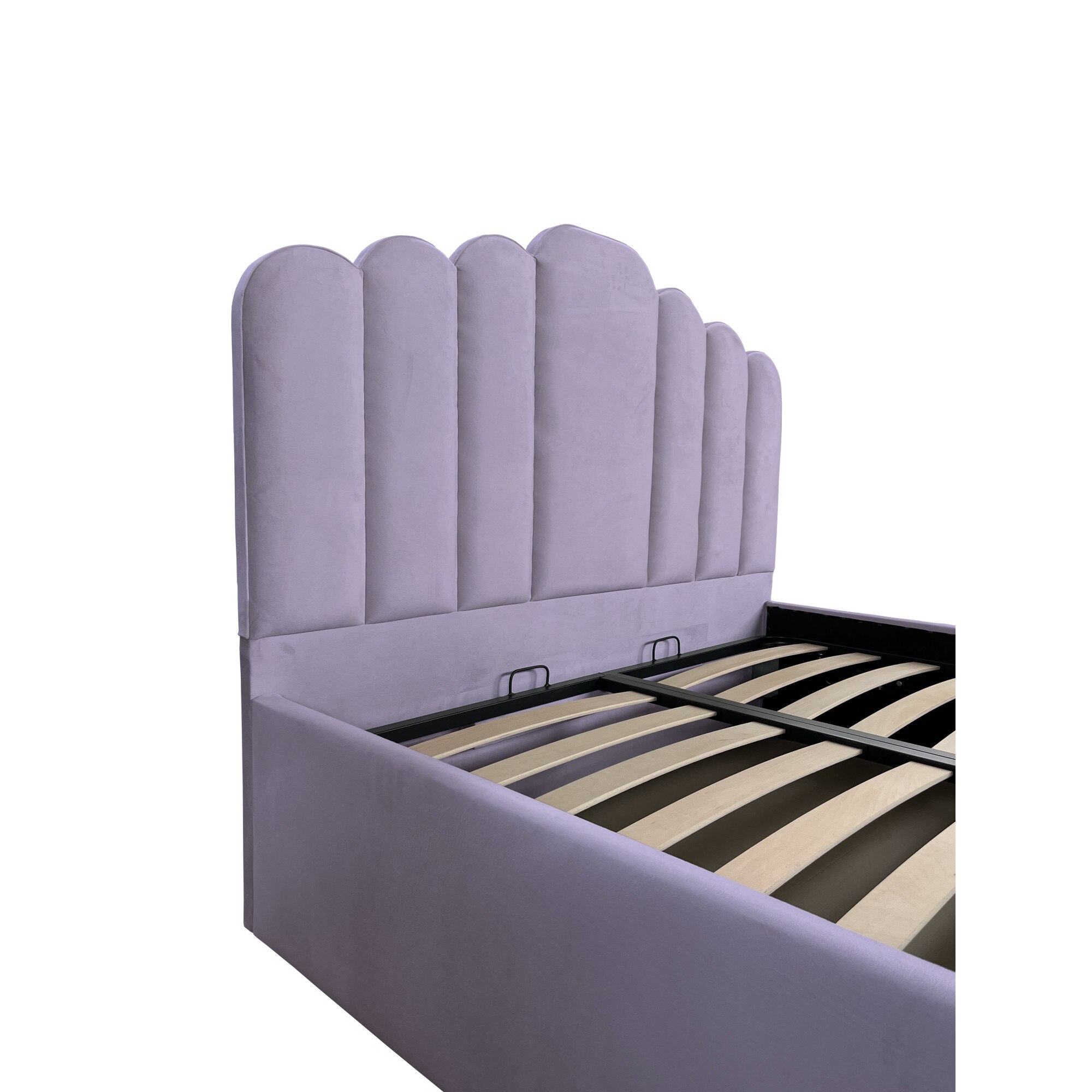 Pat tapitat Flow, cu spatiu de depozitare si somiera rabatabila, mov ...