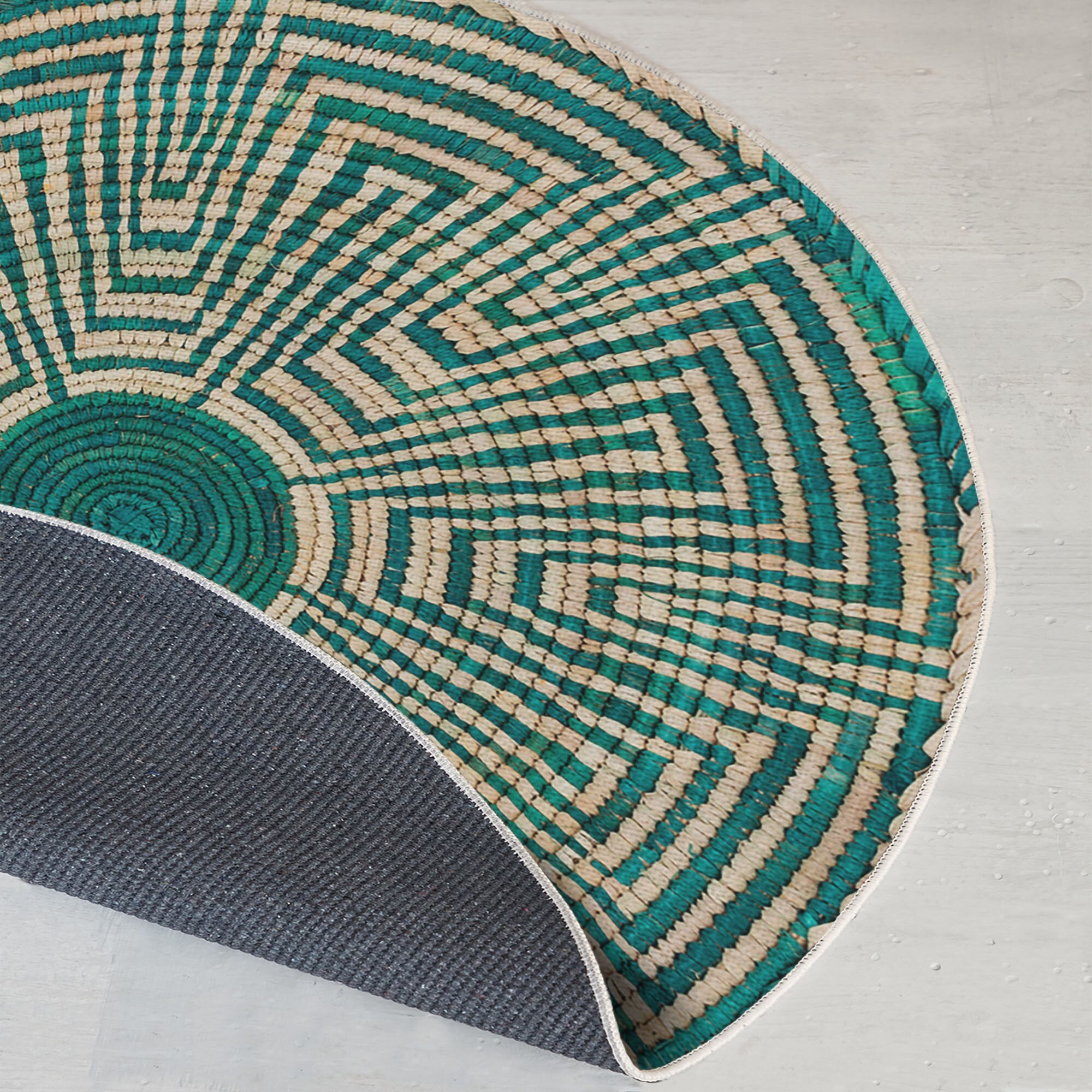 Covor Asi Home Rug 487, 110 x 110cm, Bumbac, Poliester, Turcoaz - eMAG.ro