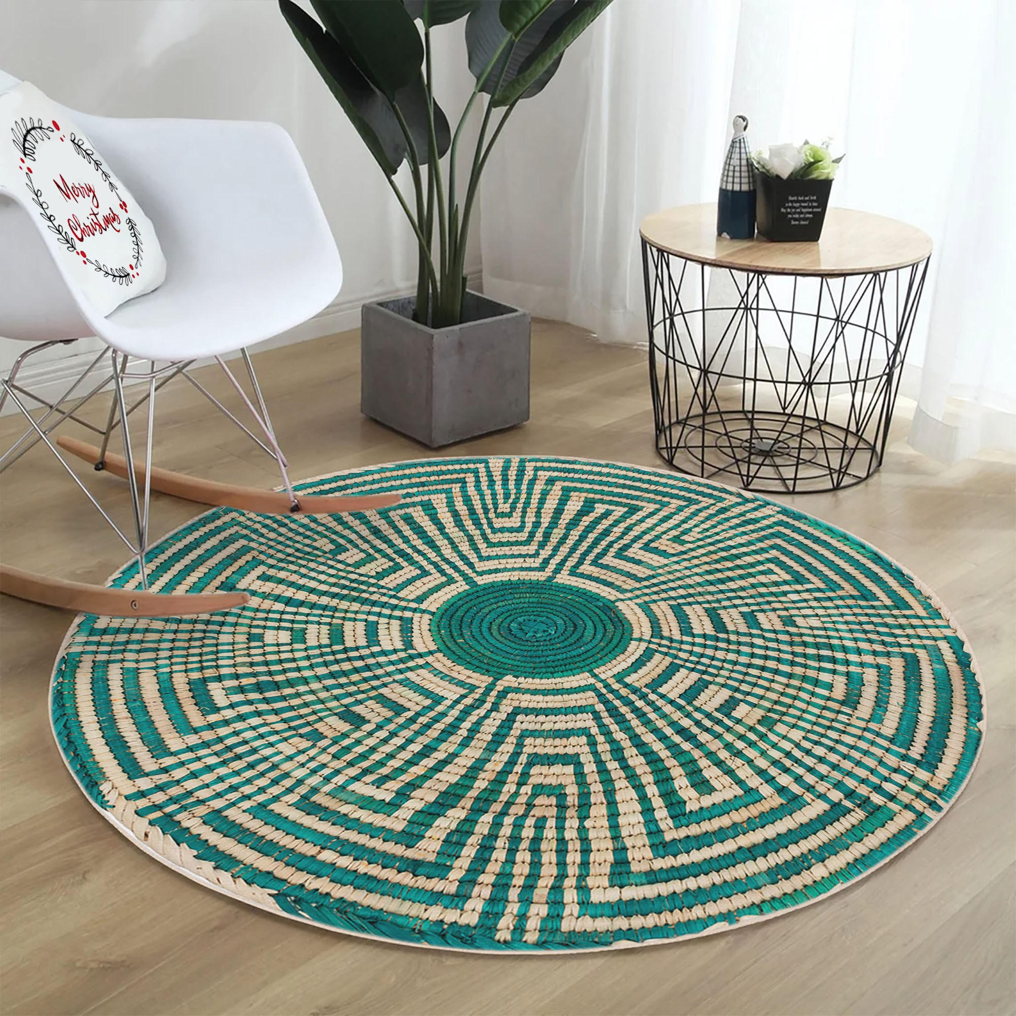 Covor Asi Home Rug 487, 110 x 110cm, Bumbac, Poliester, Turcoaz - eMAG.ro