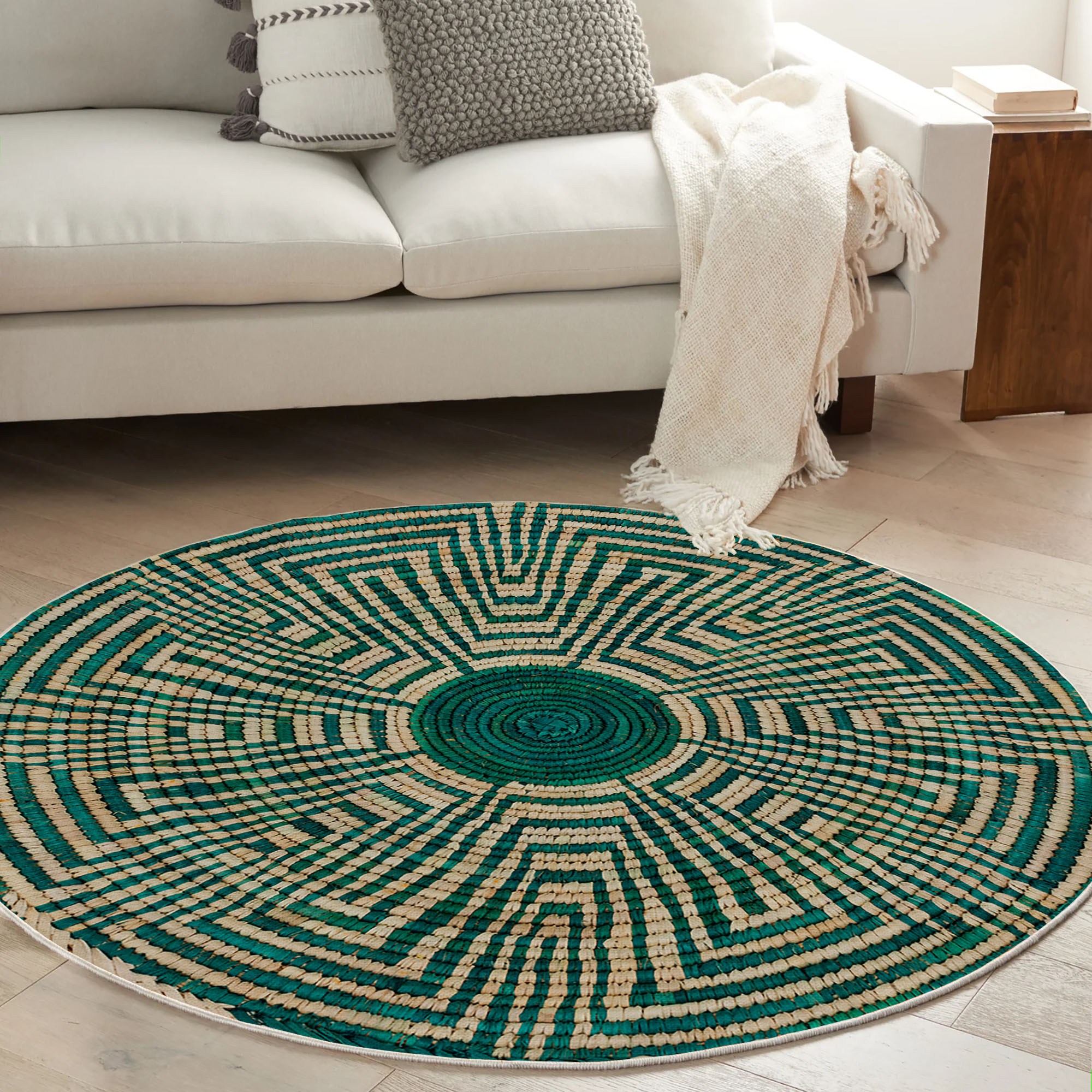 Covor Asi Home Rug 487, 110 x 110cm, Bumbac, Poliester, Turcoaz - eMAG.ro