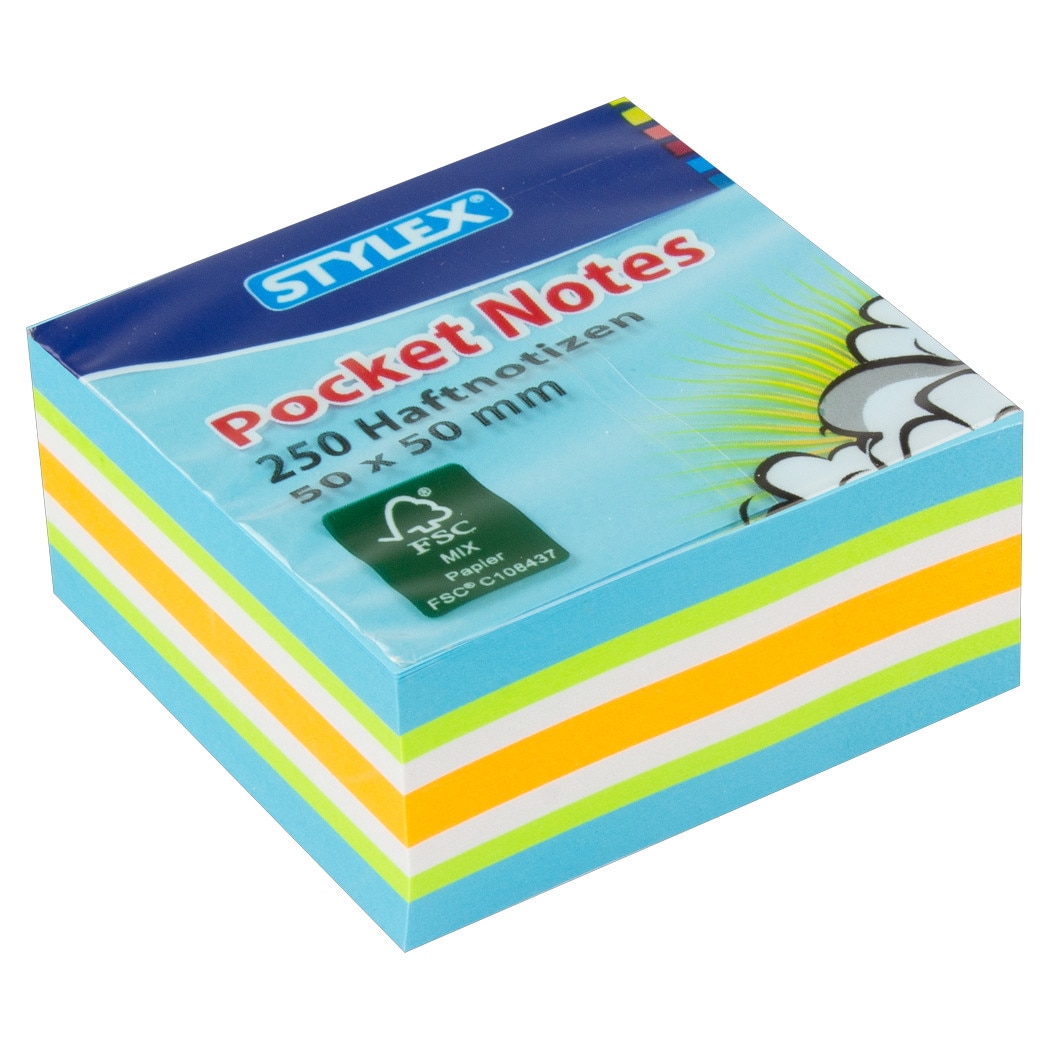 Notite autoadezive neon 50x50 mm, 250 file Stylex, culori asortate bleu ...