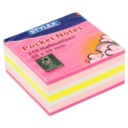 Notite autoadezive neon 50x50 mm, 250 file Stylex, culori asortate roz ...