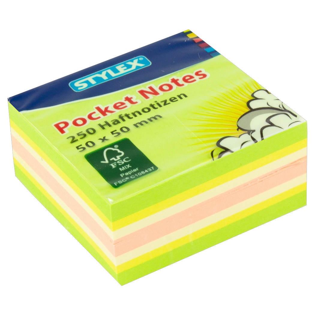 Notite autoadezive neon 50x50 mm, 250 file Stylex, culori asortate ...