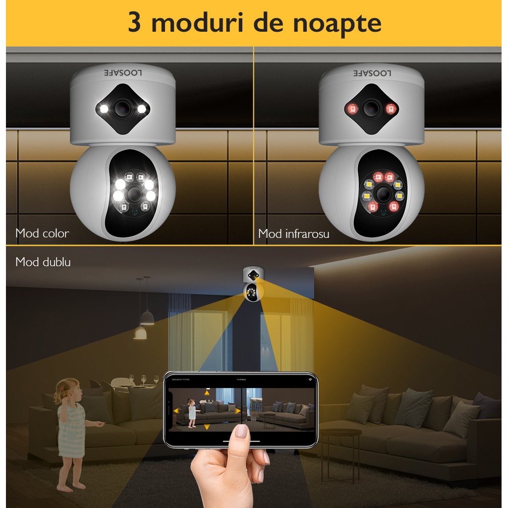 Camera de supraveghere dubla WIFI Loosafe® 60DX Pro, interior, Ultra HD ...