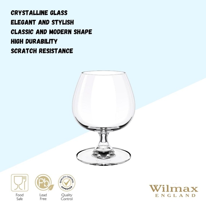 Set 6 Pahare de coniac, WILMAX, 410 ml, sticla - eMAG.ro