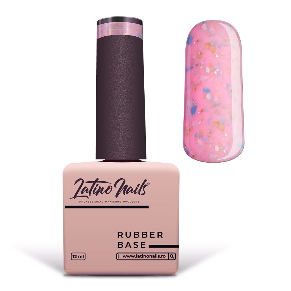 Gel pentru unghi Rubber Base Yuki Flakes Pink, Latino Nails, roz, 12 ml - eMAG.ro