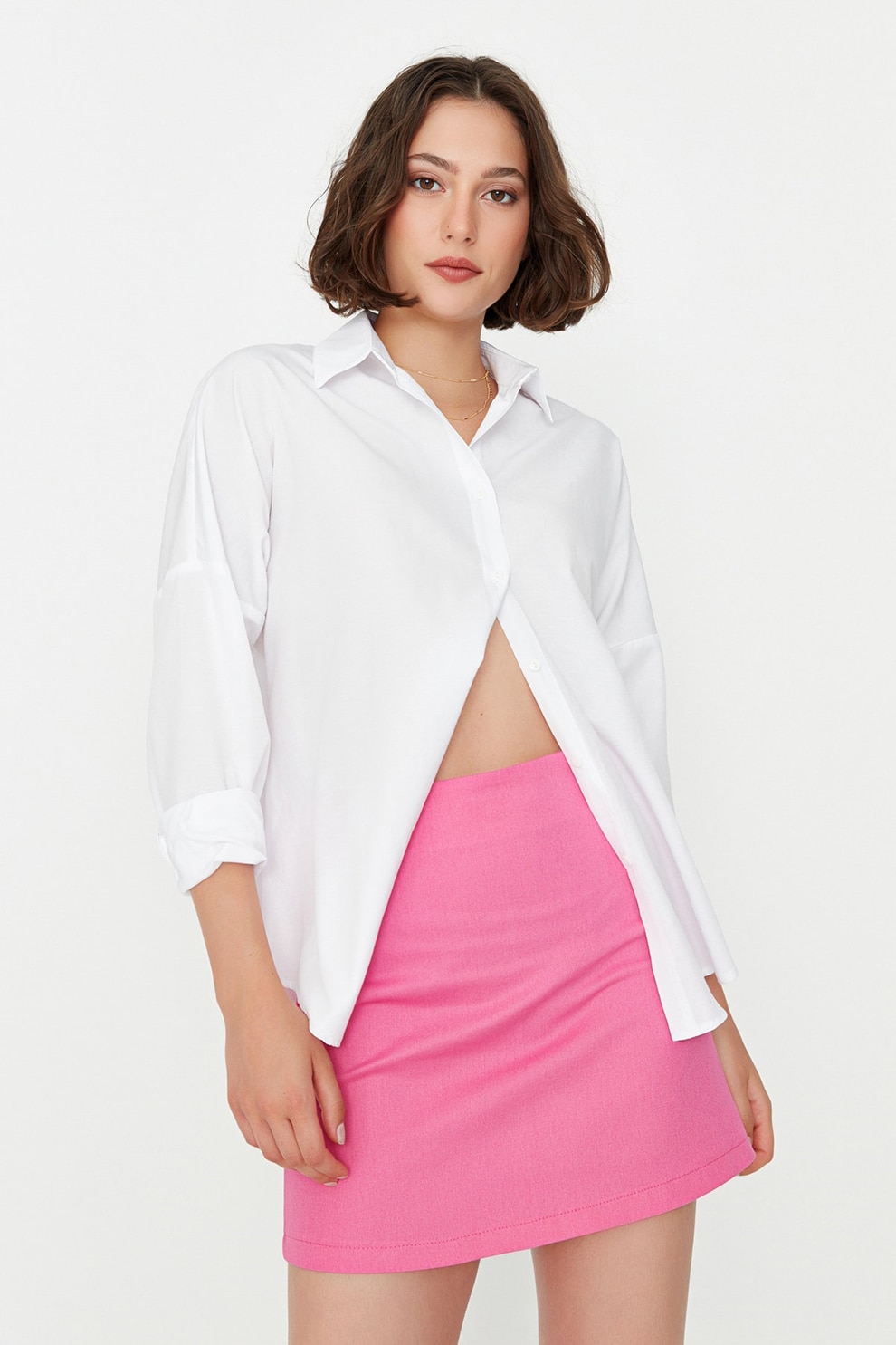 Trendyol, Fusta mini cu croiala in A, Roz, 34 - eMAG.ro