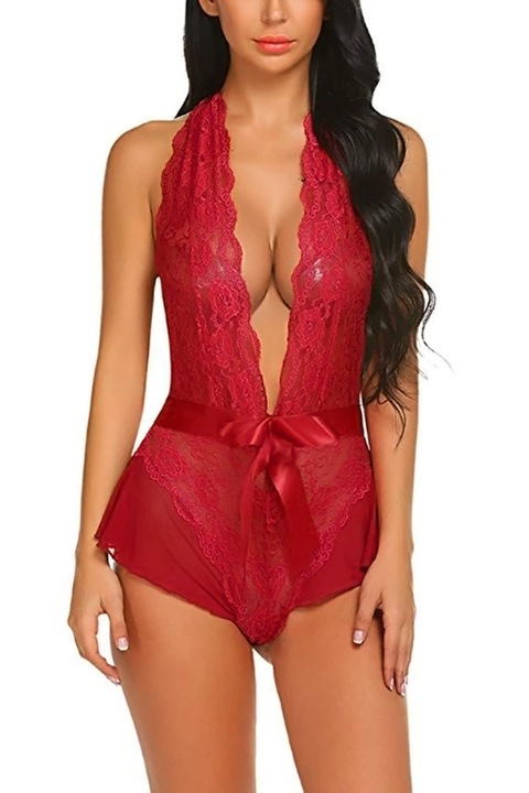 Lenjerie Sexy Dama Body Cu Prindere Dupa Gat Decolteu Adanc In V