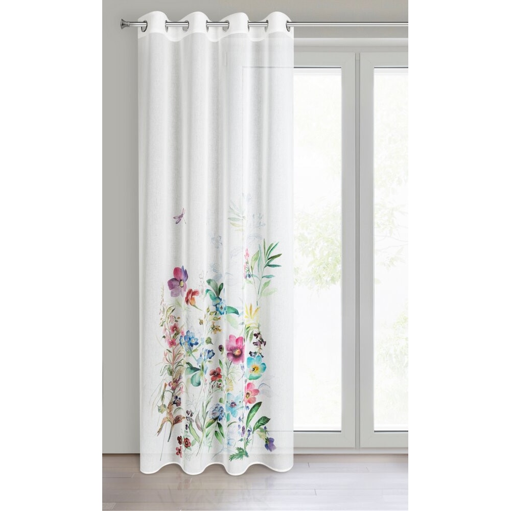 Perdea decorativa cu inele, SPRING, 140x250, Eurofirany, flori pictate ...