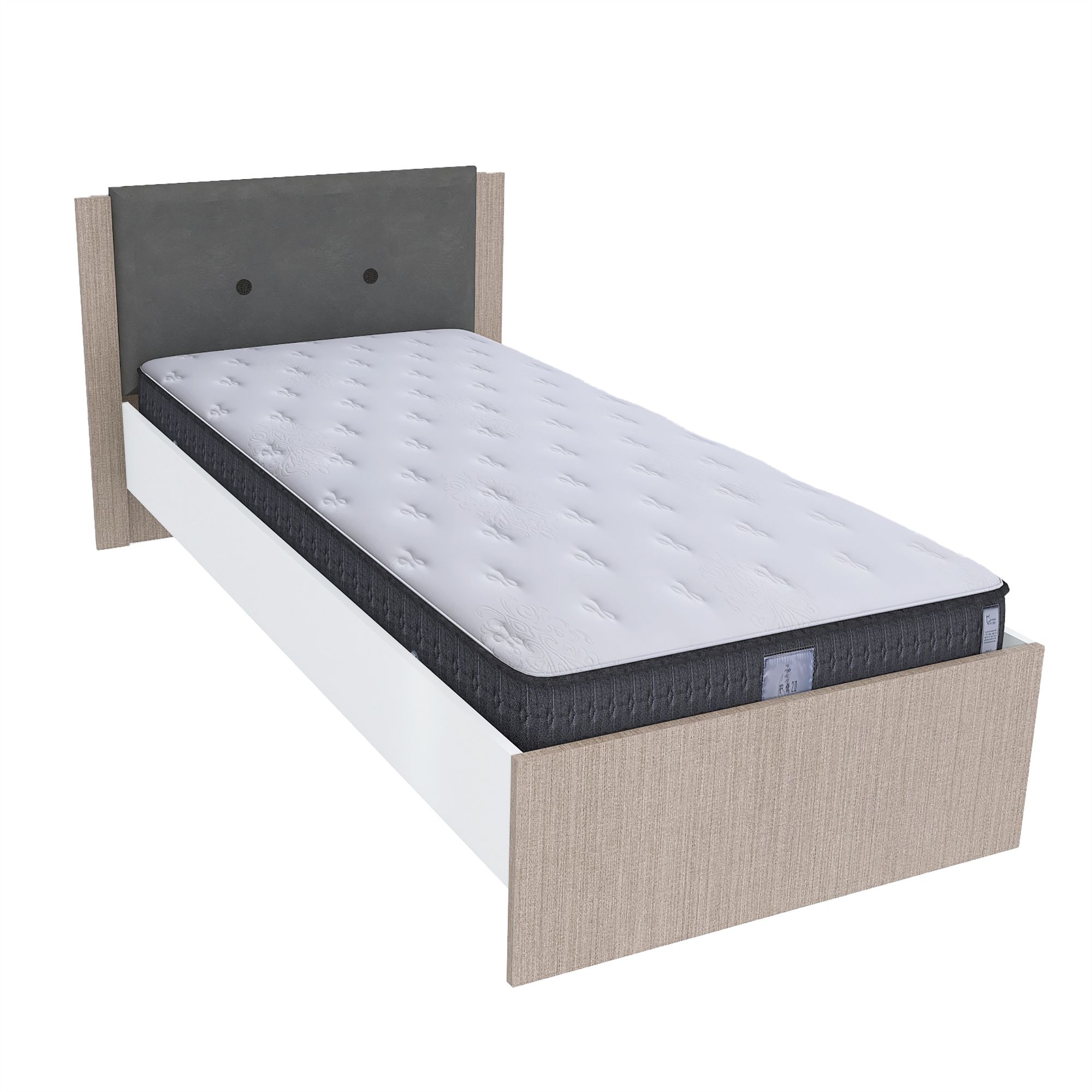 Pat single JUMBO 90x200, Carcasa PAL Alb, Fete PAL Greige Tessea ...