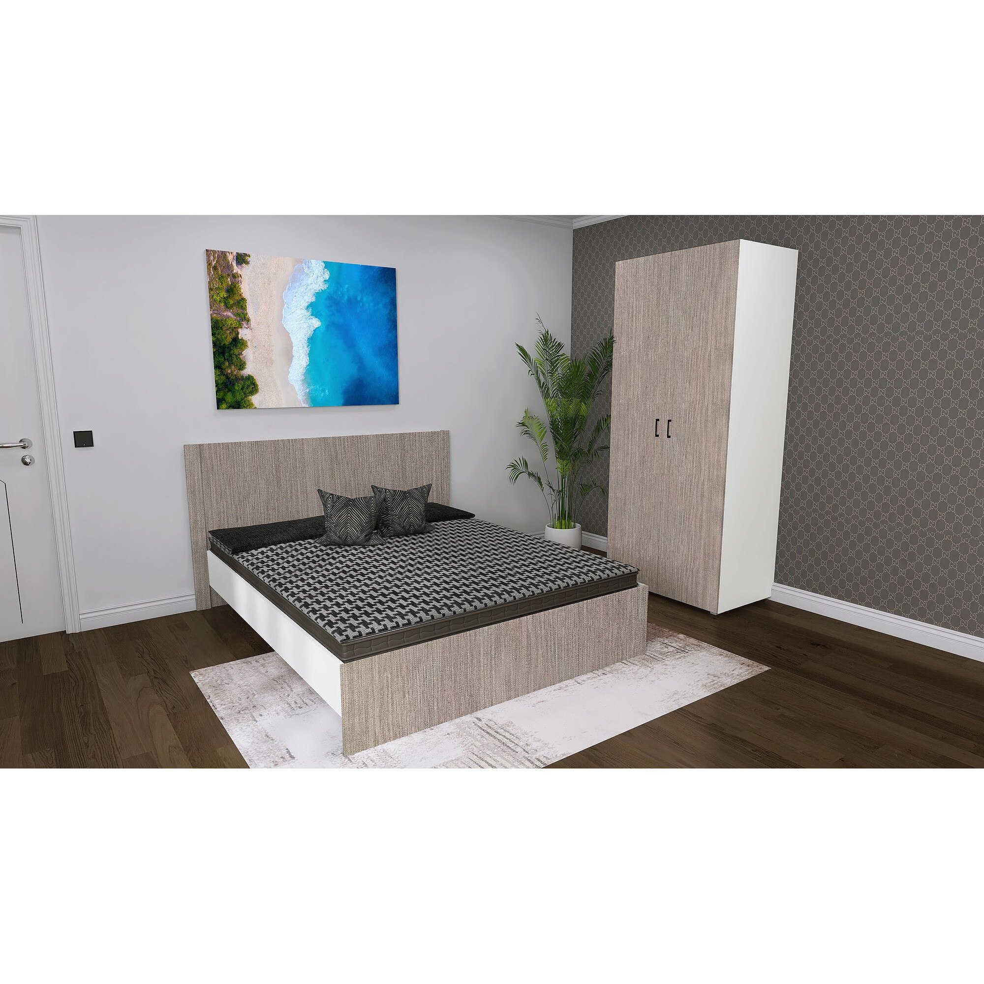 Set Dormitor JUMBO 01, pat 140x200, dulap, Carcasa PAL Alb, Fete PAL ...