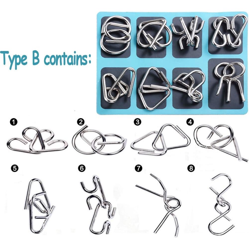 Set 16 puzzle Brain Twister jocuri din Metal, soosable®, pentru copii ...