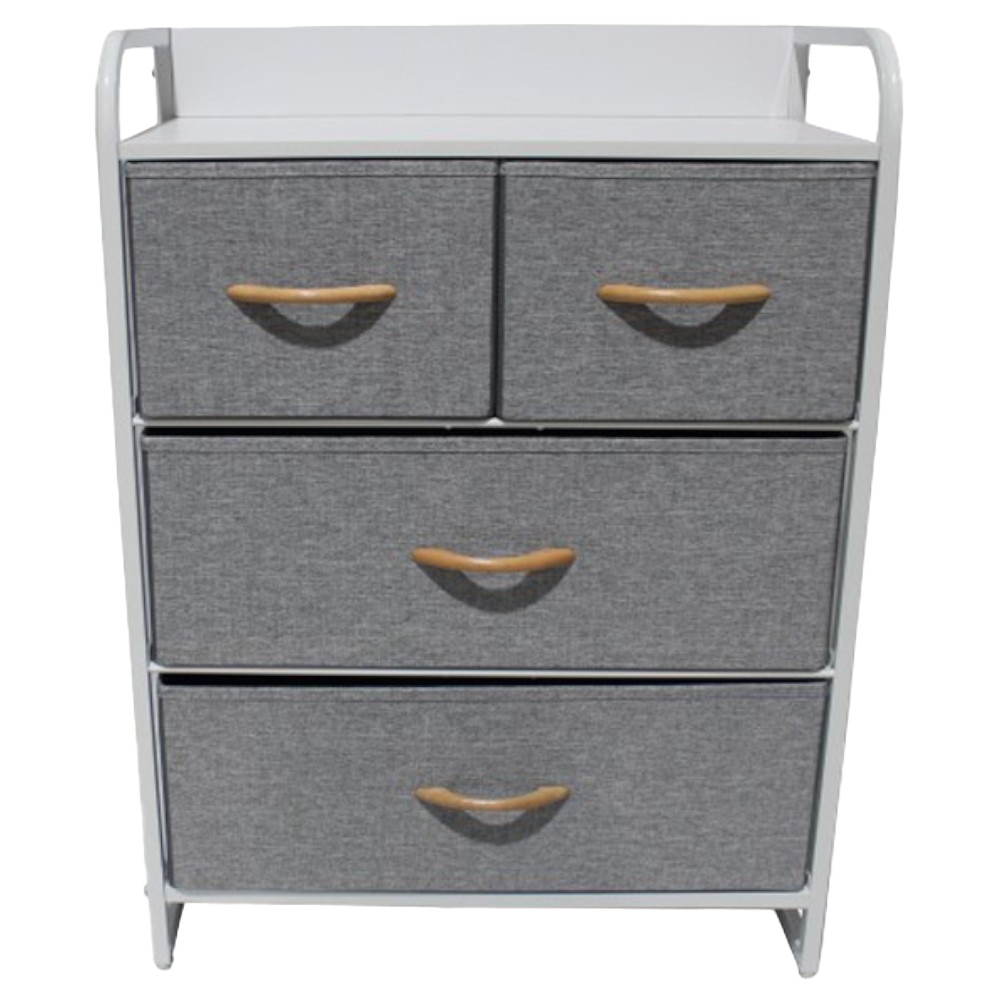 Comoda Gri cu 4 Sertare Material Textil, Cadru Metalic, Blat MDF, 58 x ...