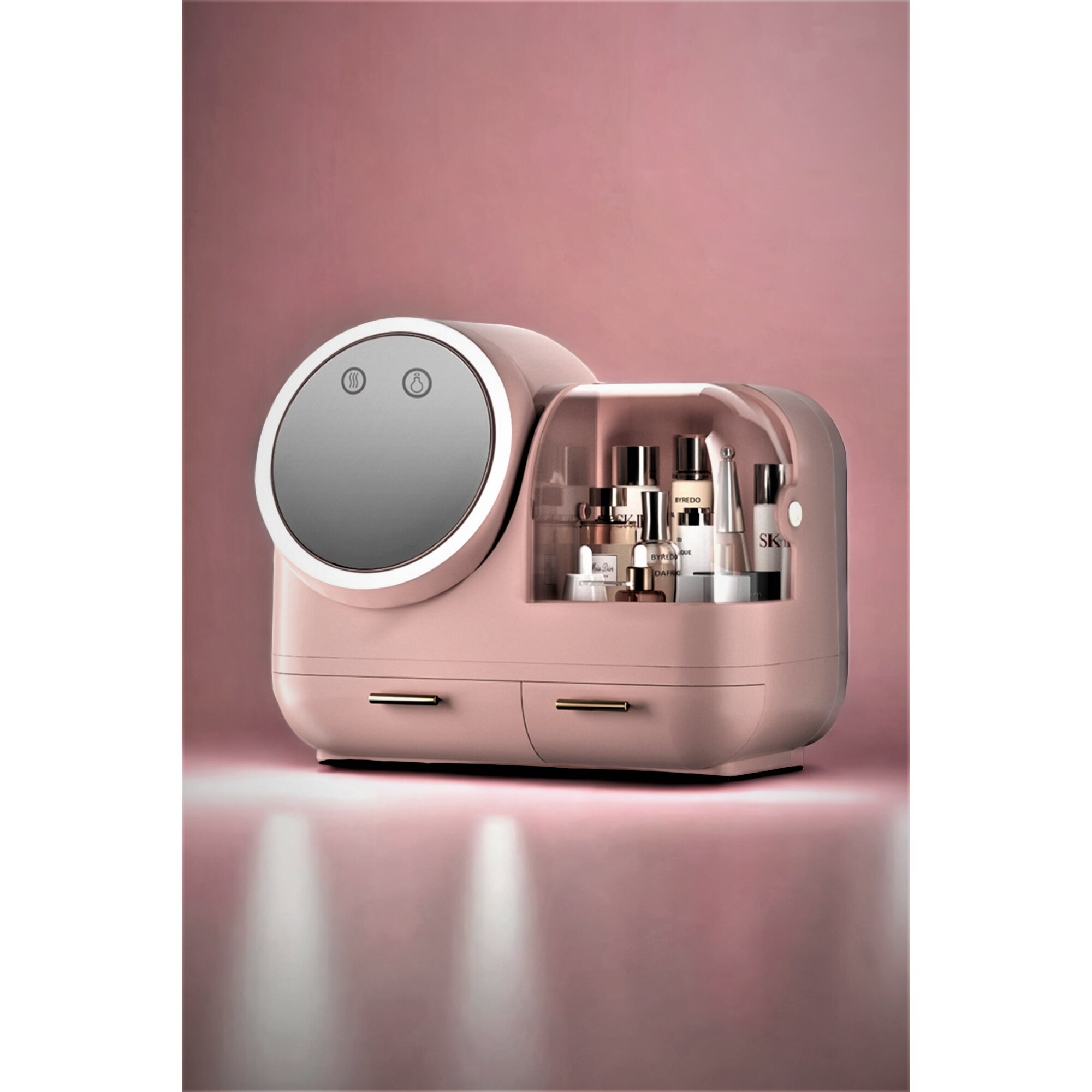 Organizator de Machiaj Roz Pudrat cu Lumina Reglabila si Oglinda ...