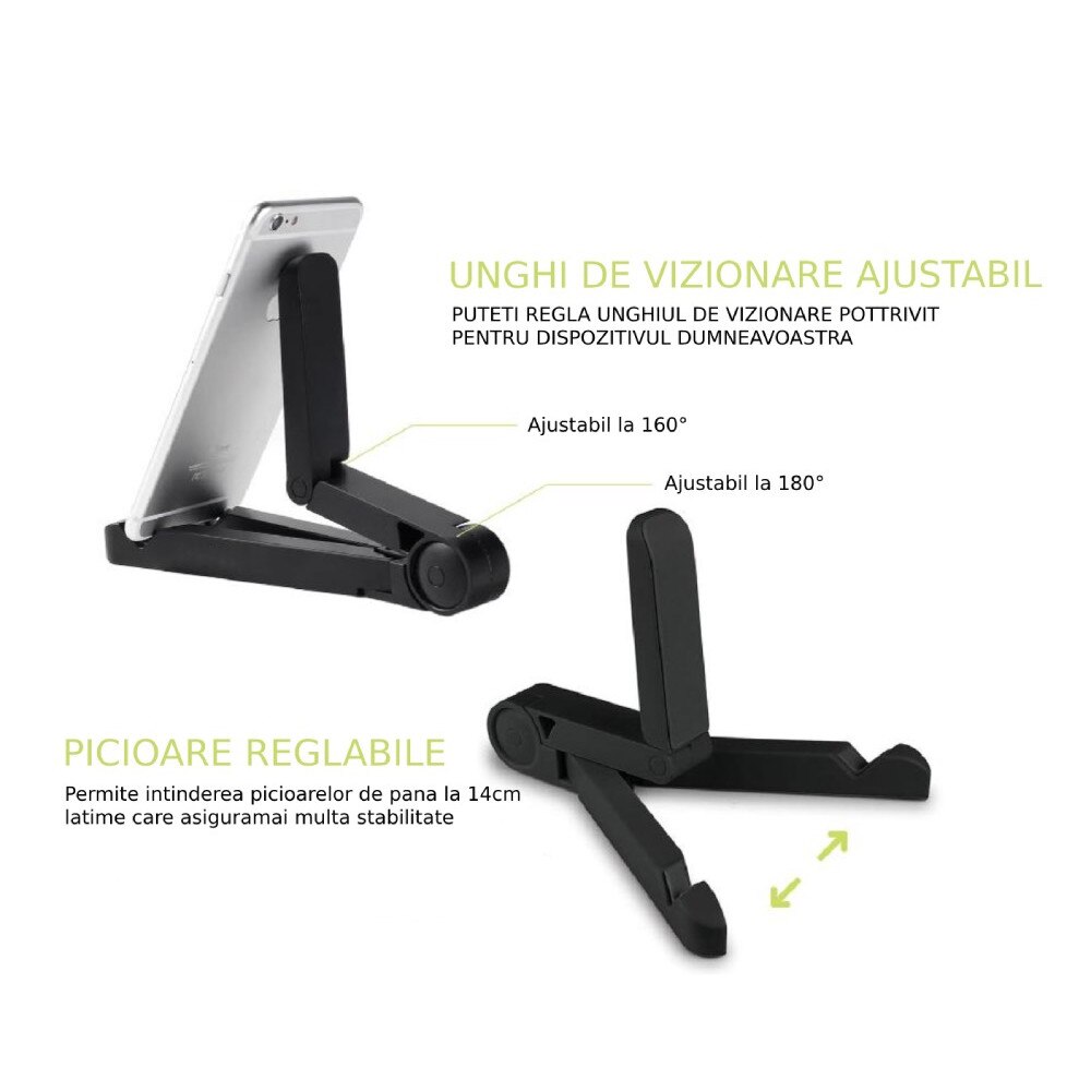 Стойка за таблет или телефон Macomi™, сгъваема и преносима, съвместима с устройства до 10 ...