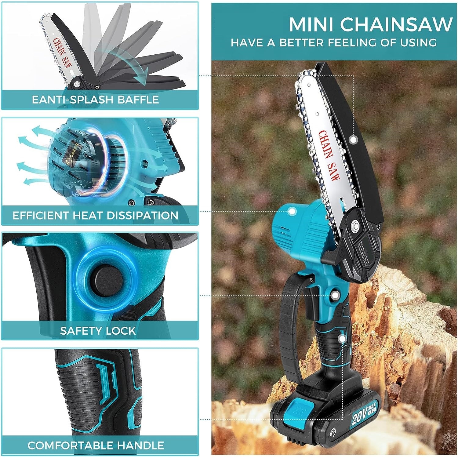 Mini ferastrau cu lant de 6 inchi, EXCITAT®, electric, portabil, 550 W ...