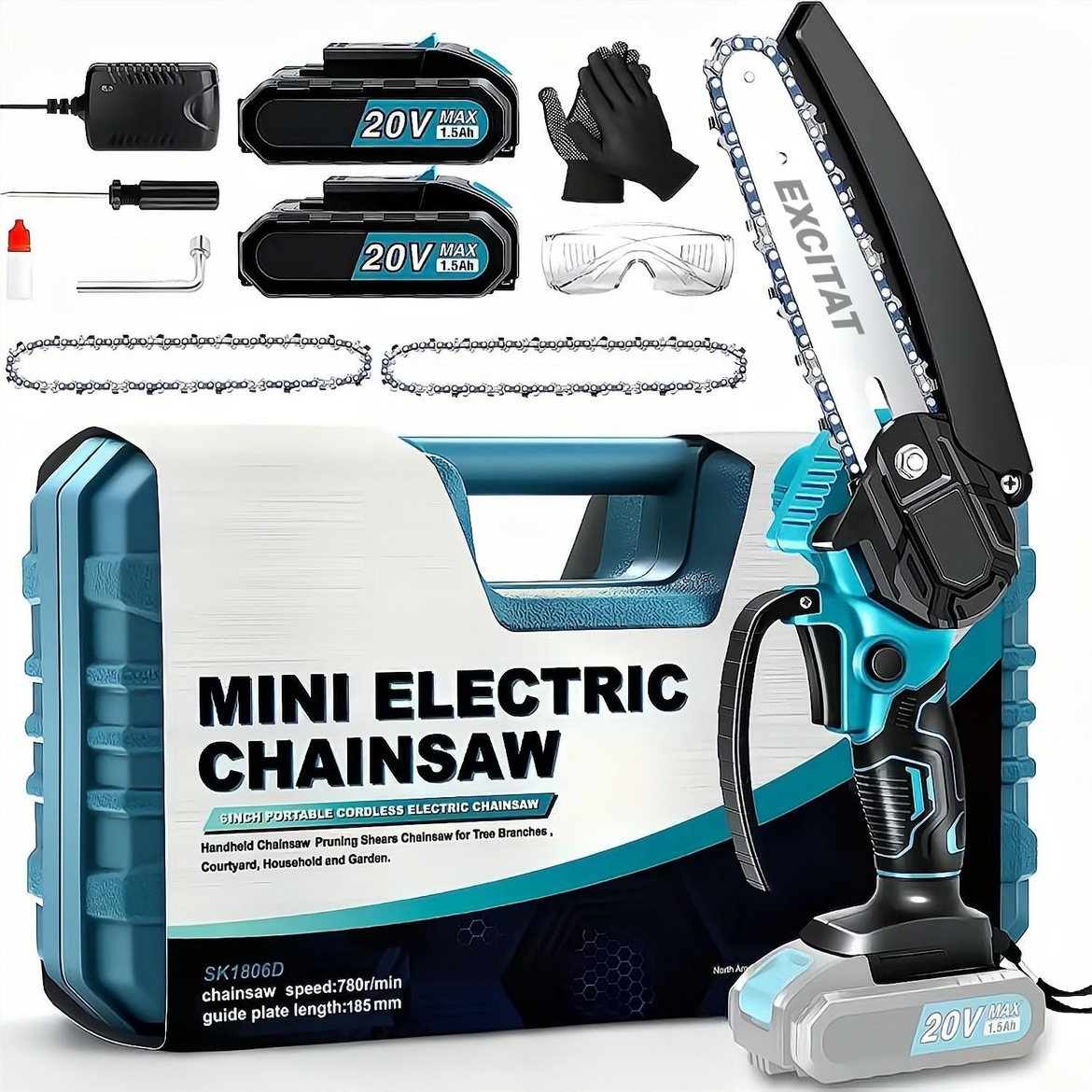 Mini ferastrau cu lant de 6 inchi, EXCITAT®, electric, portabil, 550 W ...