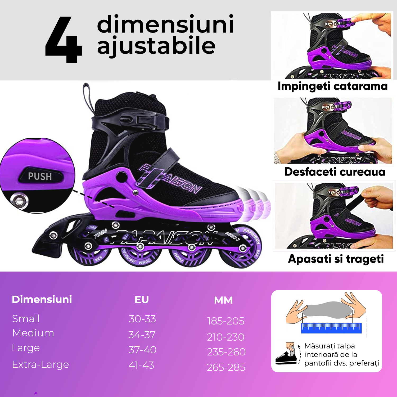 Ролери за деца и възрастни Светещи силиконови колела 4 колела в една линия Алуминий