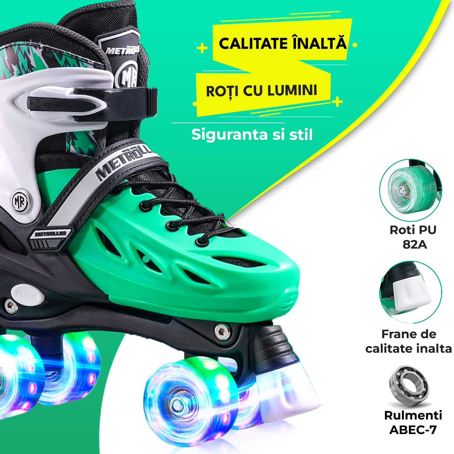 Role reglabile pentru copii si adulti, roti luminoase din silicon, 4 ...